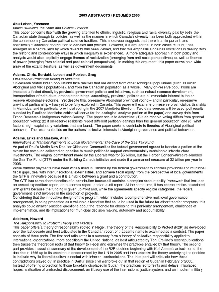 2009.abstract Samples | PDF | Canada | Multiculturalism