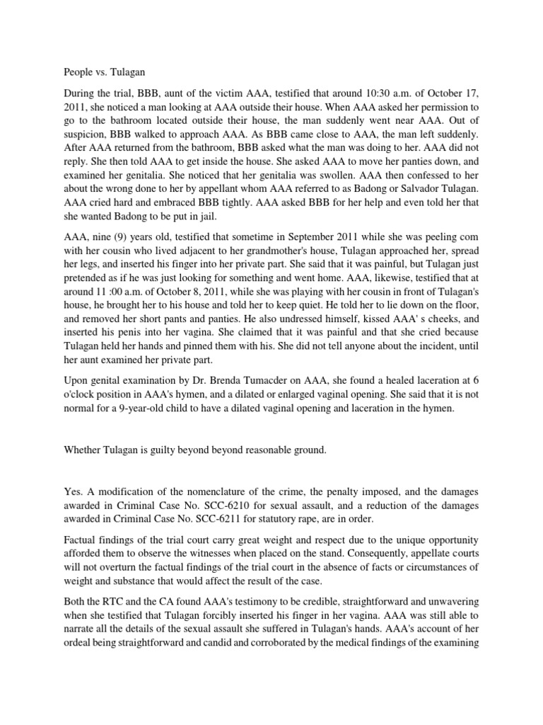 People Vs Tulagan | PDF | Sexual Assault | Rape