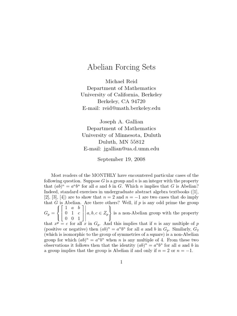 Abelian Forcing Sets in Group Theory | PDF | Group (Mathematics) | Integer