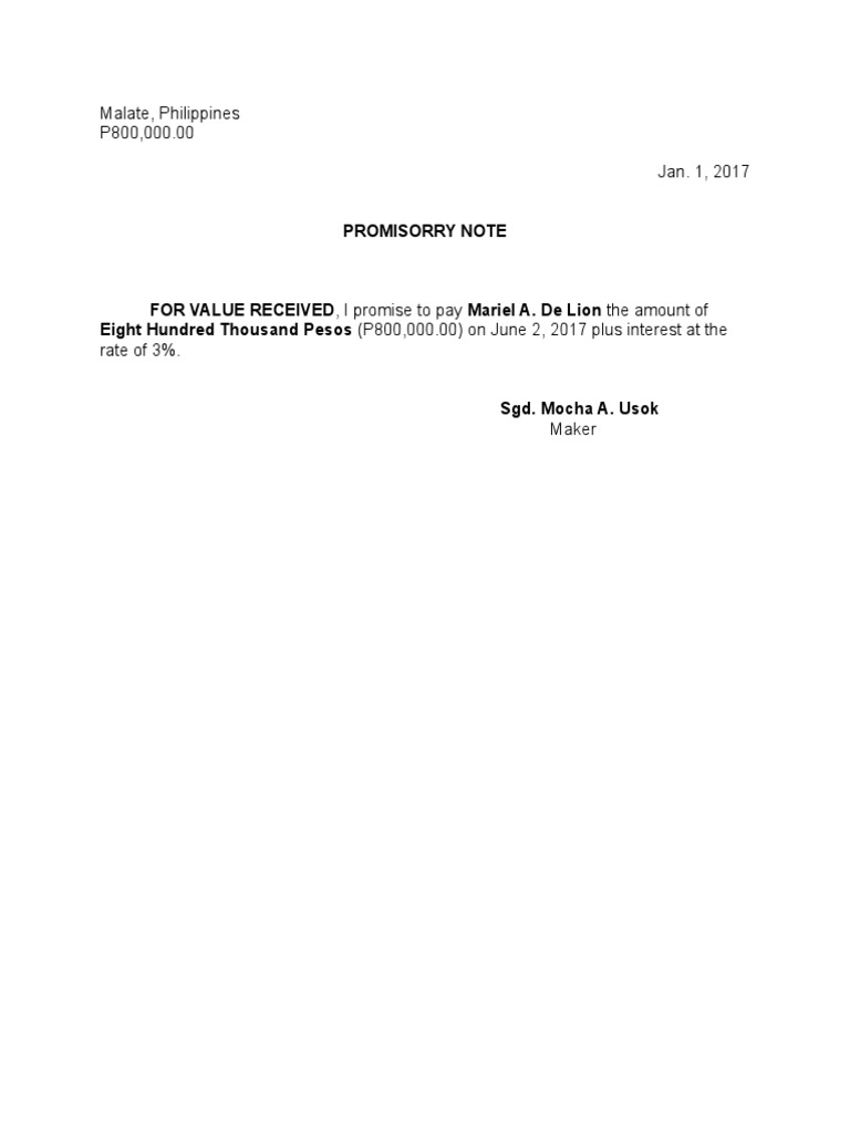 Malate Promissory Note Agreement | PDF