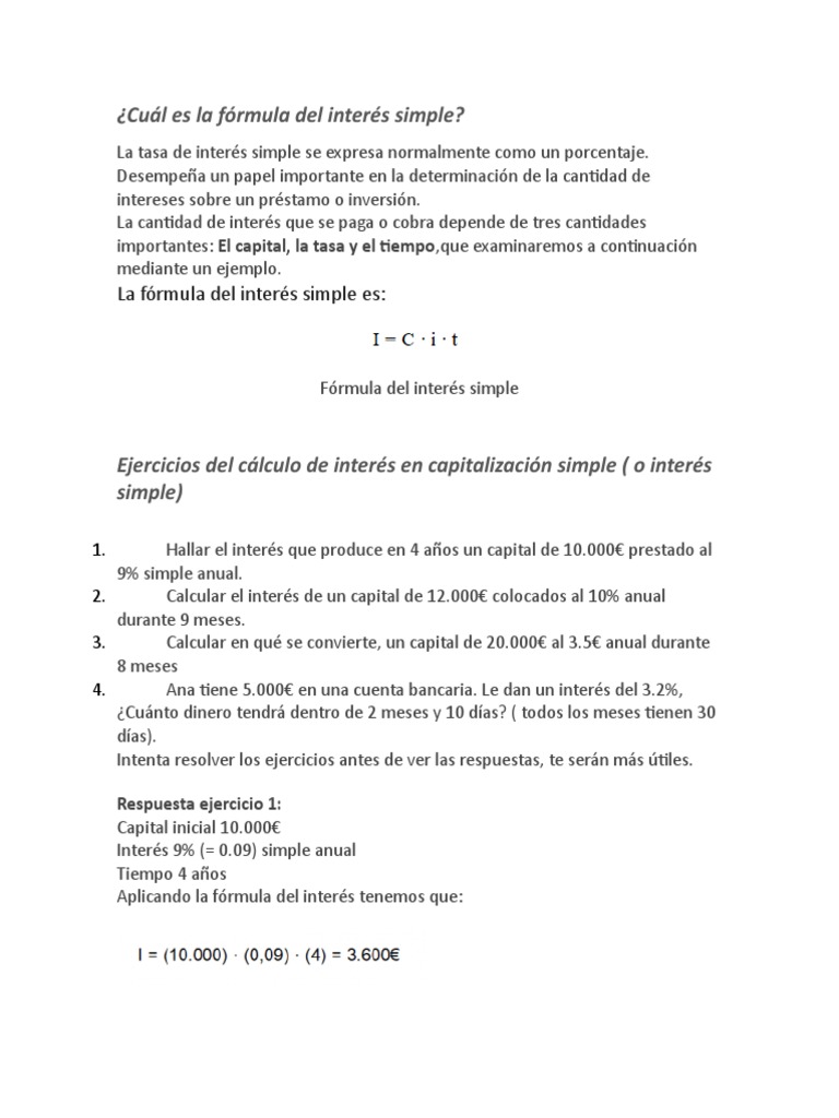 Cuál Es La Fórmula Del Interés Simple | PDF