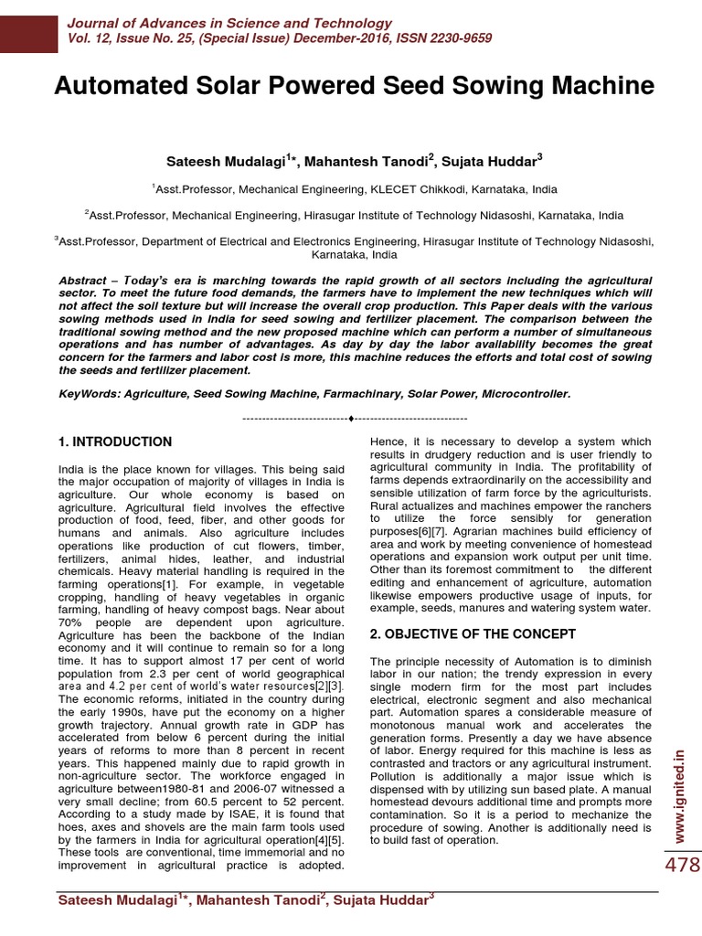 Design and Development of an Automated Solar Powered Seed Sowing ...