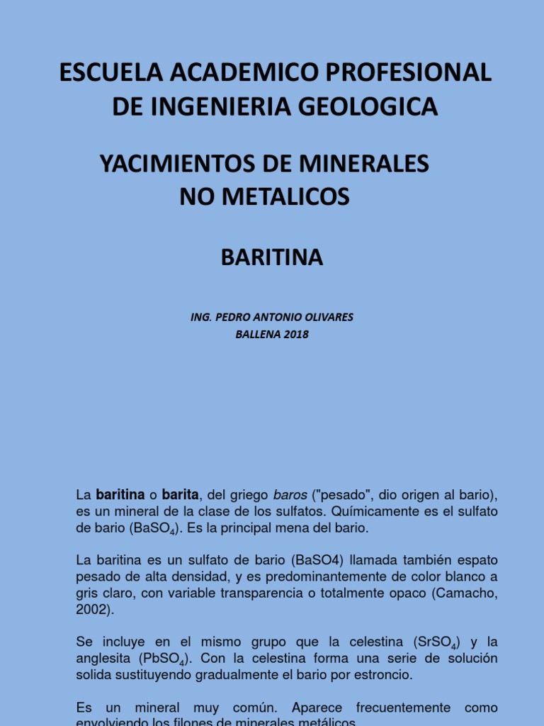Usos y propiedades de la baritina | PDF | Materiales | Química