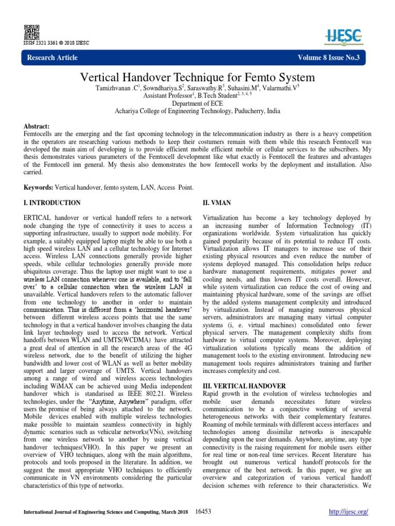 Vertical Handover Technique For Femto System | PDF | Media Technology ...
