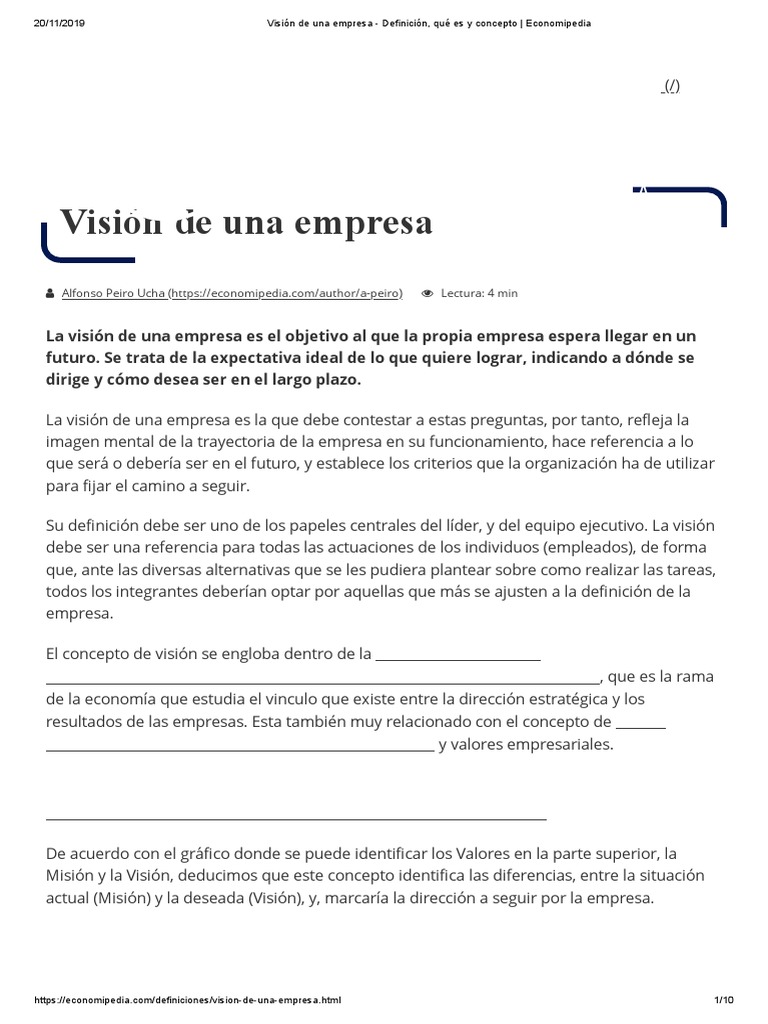 Visión de Una Empresa - Definición, Qué Es y Concepto - Economipedia ...