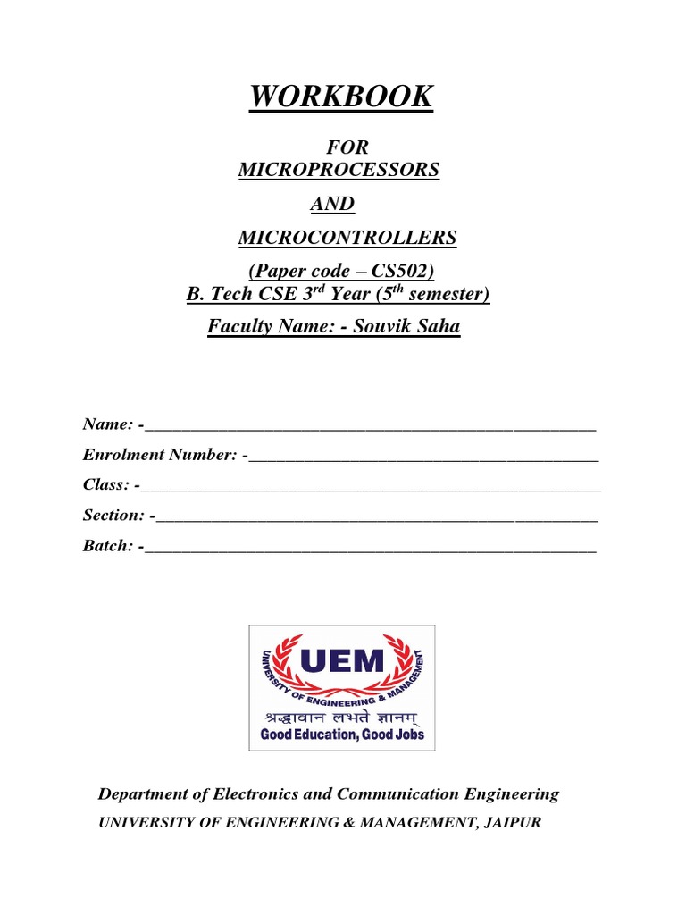 Microprocessors and Microcontrollers Workbook | PDF | Central ...
