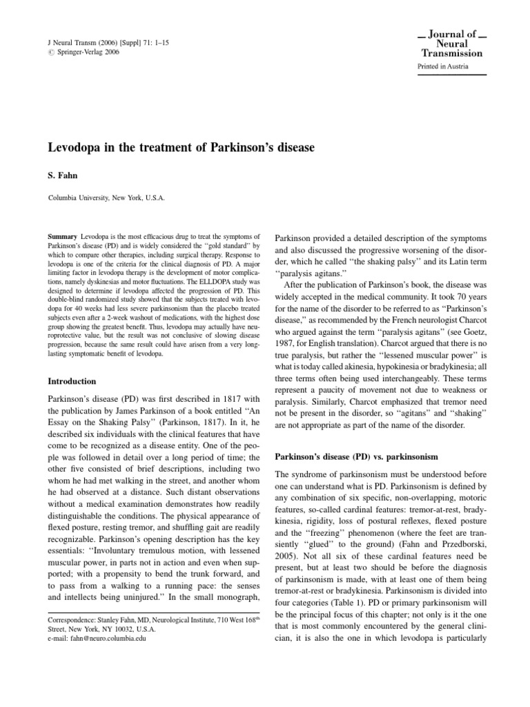 Levodopa in The Treatment of Parkinson's Disease | PDF | Parkinson's ...