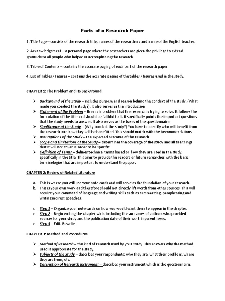 Parts of A Research Paper: CHAPTER 1: The Problem and Its Background | PDF | Evaluation Methods ...