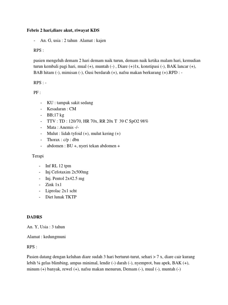 Febris 2 Hari, Diare Akut, Riwayat KDS | PDF | Anatomy | Drugs