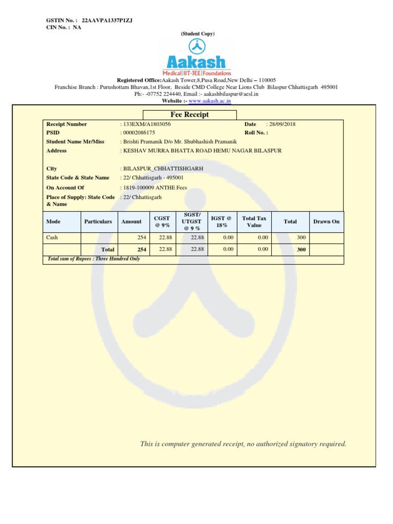3056 1819 Exam Receipt | PDF