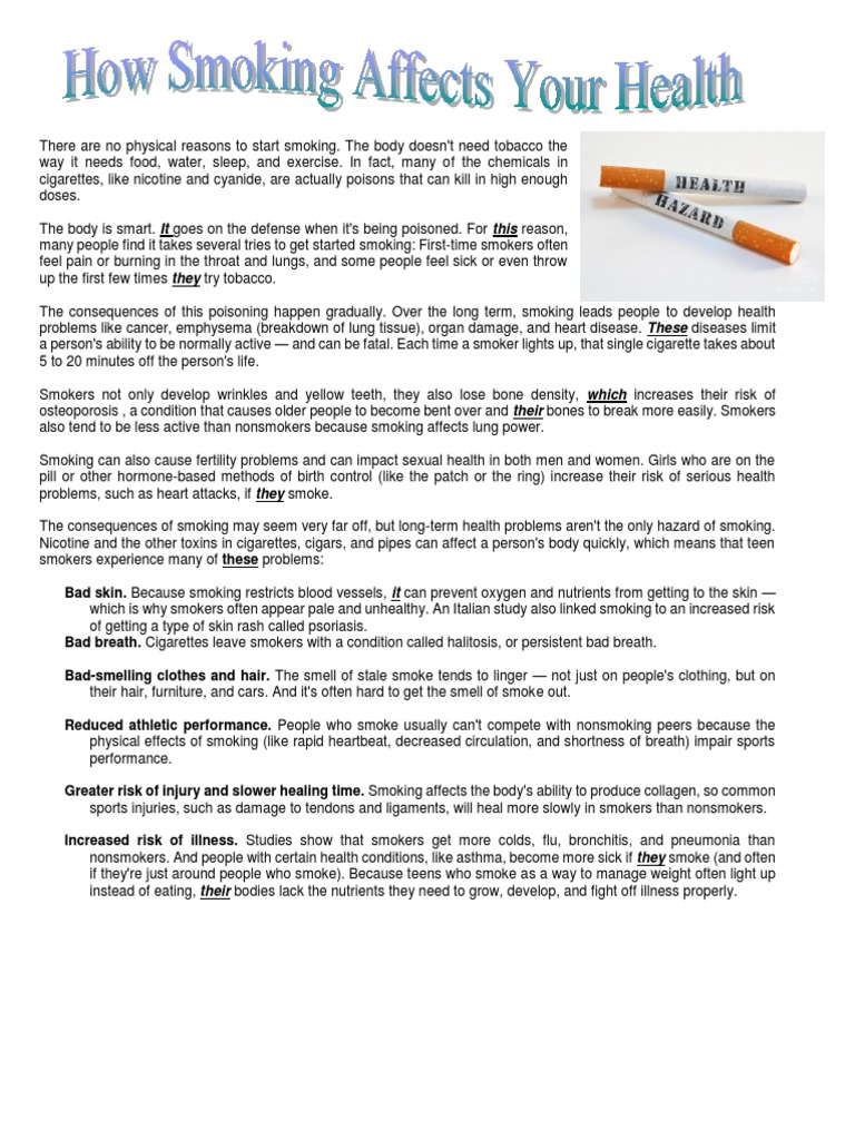How Smoking Affects Our Health Reading Comprehensi Reading ...