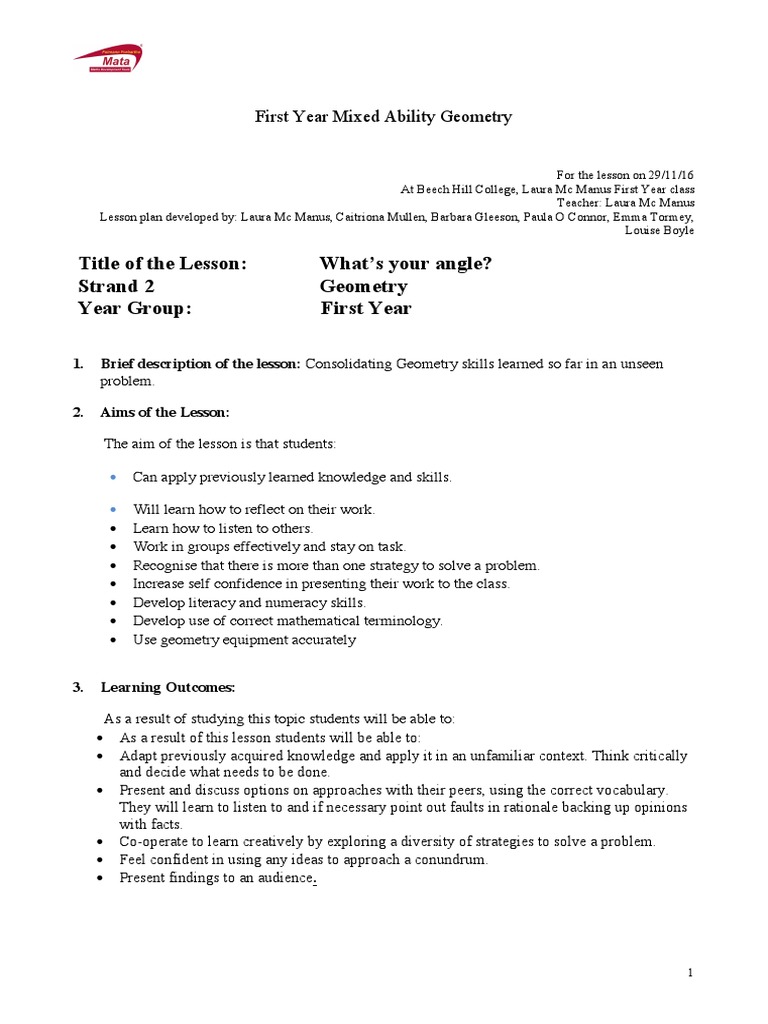 Whats Your Angle | PDF | Teaching Mathematics | Learning