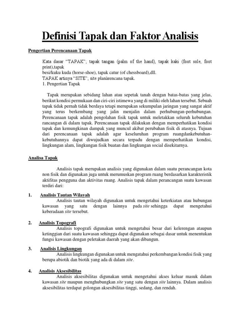 Definisi Dan Faktor Analisis Tapak '' | PDF