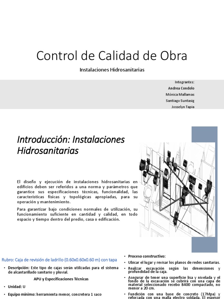 Control De Calidad Instalaciones Sanitarias Pdf Tubería Transporte