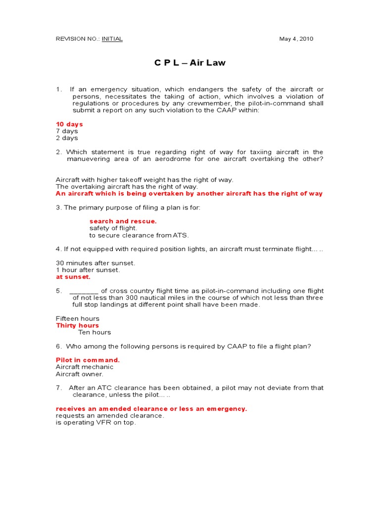 CPL Air Law | PDF | Instrument Flight Rules | Aircraft