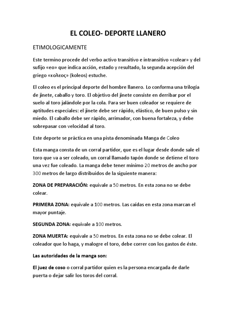 El Coleo: Deporte Llanero en Venezuela | PDF | Deportes