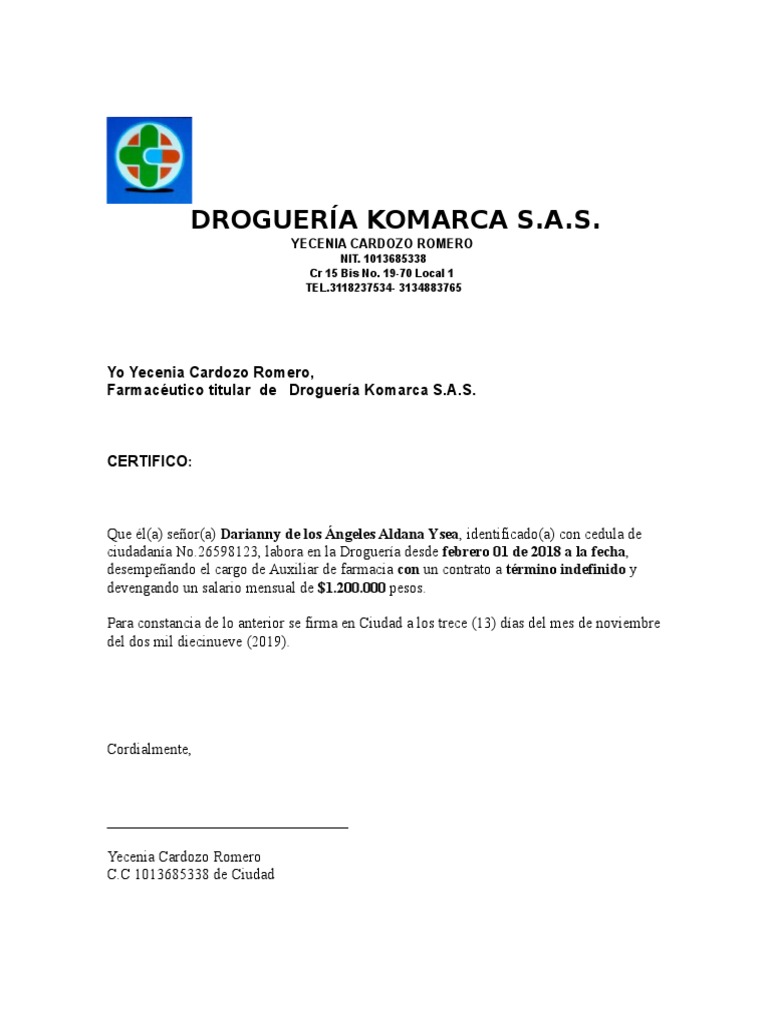 Carta Certificacion Laboral | PDF