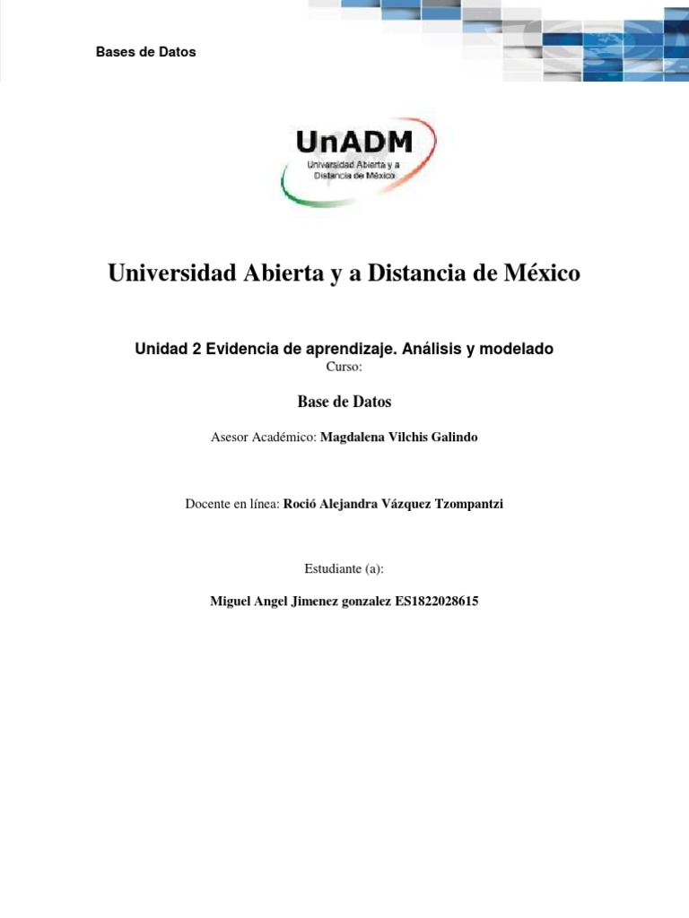 DBD U2 EA MiJimenezGonzalez | PDF | Bases de datos | Informática