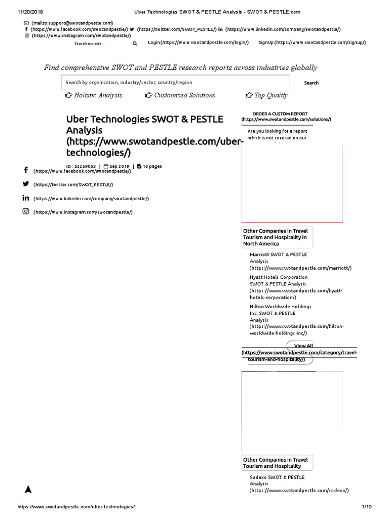Uber Technologies SWOT & PESTLE Analysis - SWOT & | PDF | Taxicab ...