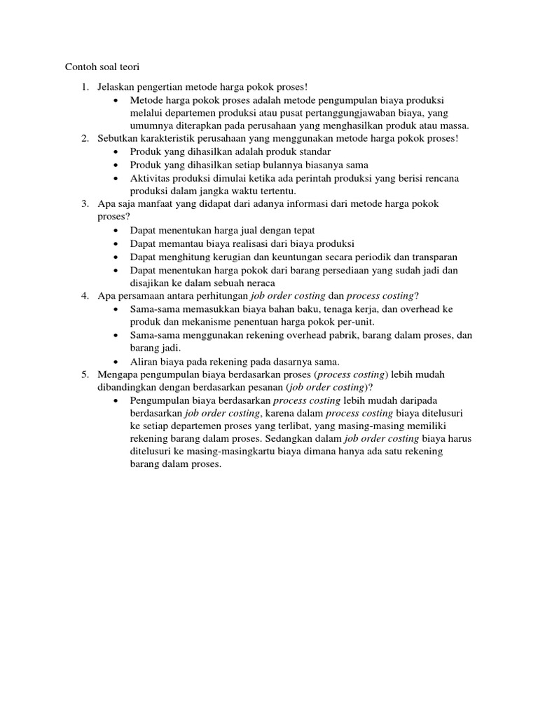 Contoh Soal Teori Process Costing Kelompok. 5 | PDF