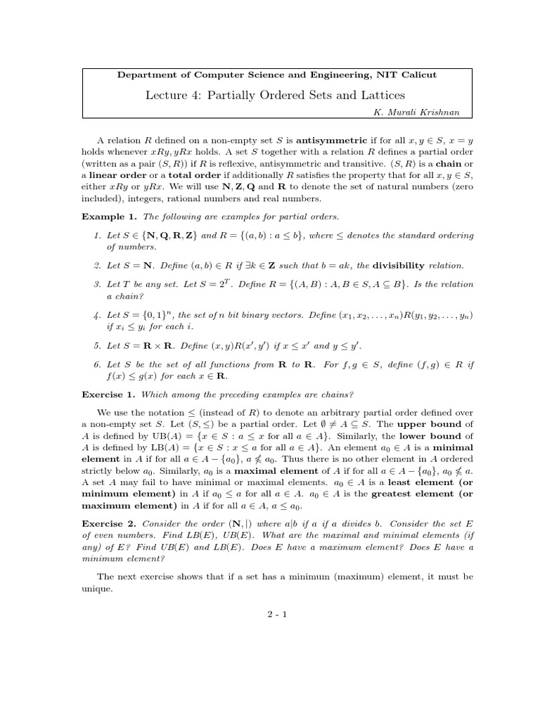 Lecture 4: Partially Ordered Sets and Lattices | PDF | Analysis | Logic