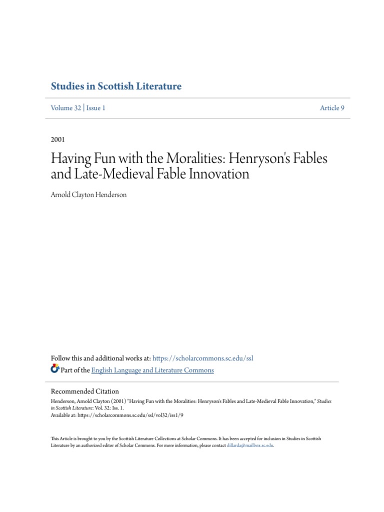 Having Fun With The Moralities - Henrysons Fables and Late-Medieval Fable Innovation | PDF ...