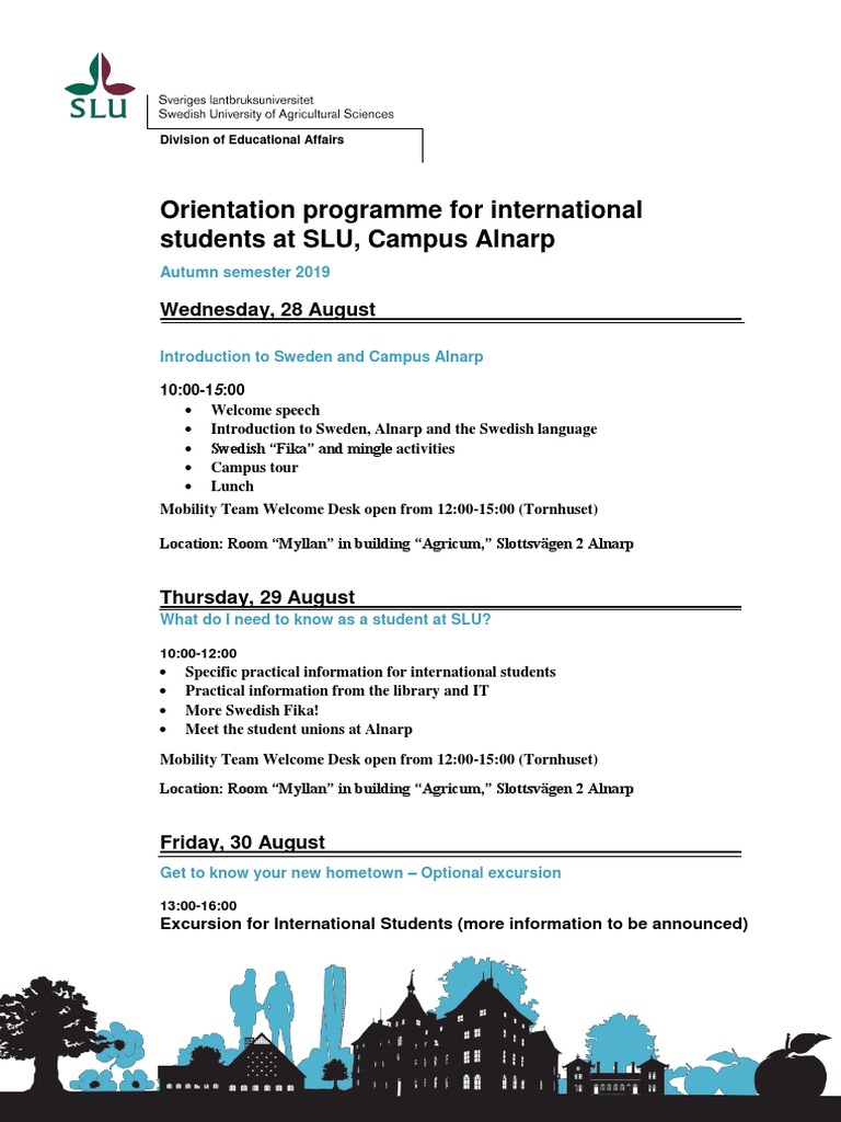 Orientation Programme For International Students at SLU, Campus Alnarp ...