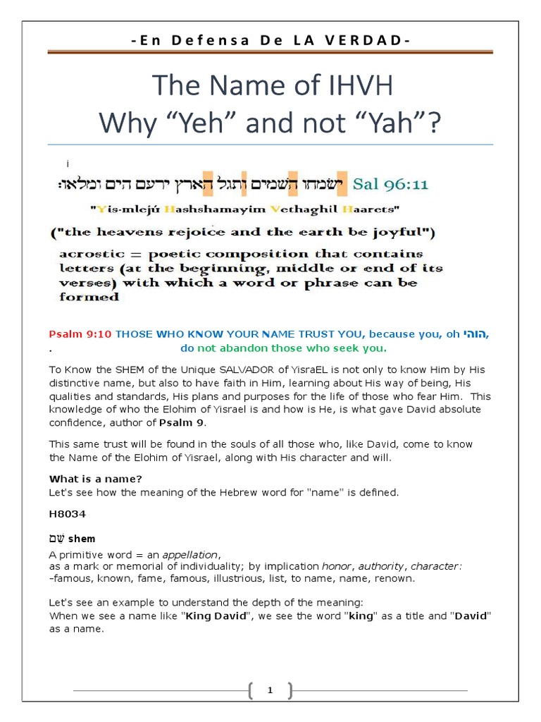 The Name of IHVH - Why Yeh End Not Yah | PDF | Names Of God In Judaism ...