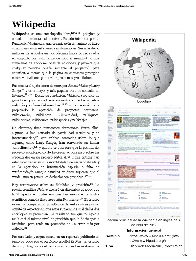 Wikipedia - Wikipedia, La Enciclopedia Libre | PDF | Wikipedia | Wiki