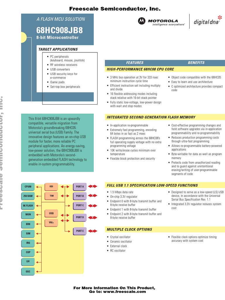68HC908JB8: 8-Bit Microcontroller | PDF | Microcontroller | Flash Memory