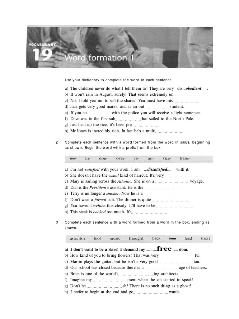 Word Formation Exercises 1 With Answers | PDF