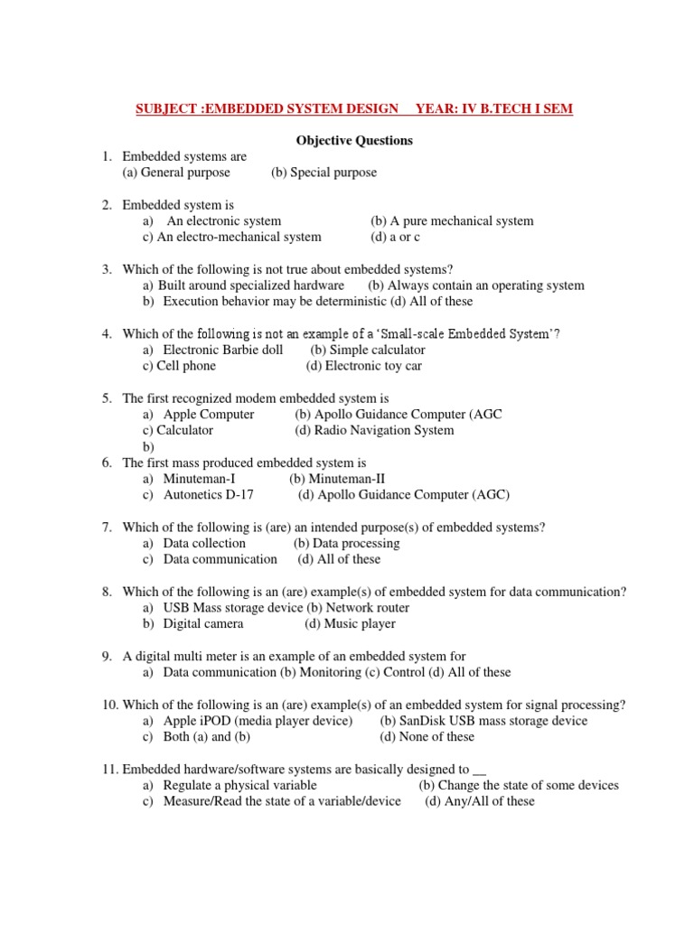 Embedded Systems Objective | PDF | Random Access Memory | Flash Memory
