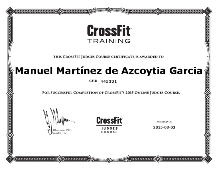 CrossFit 2015 Online Judges Course Certificate | PDF