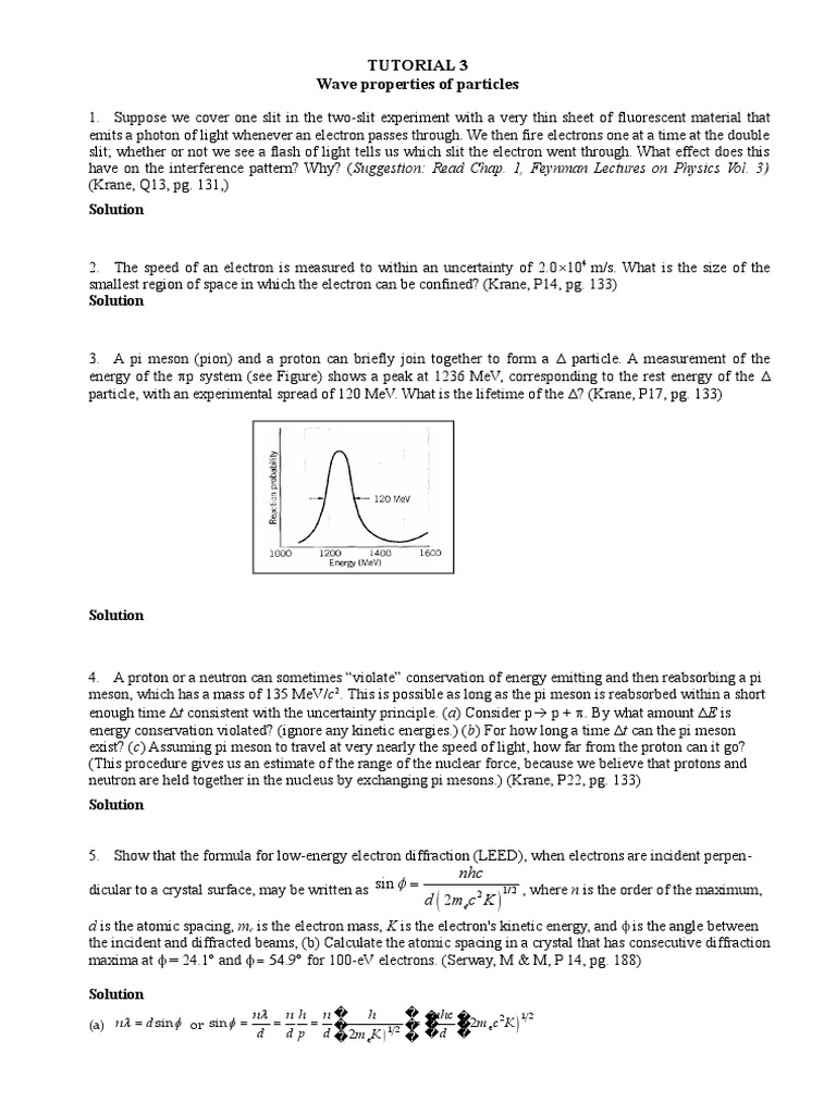 Tutorial 3 Sol | PDF | Electronvolt | Electron
