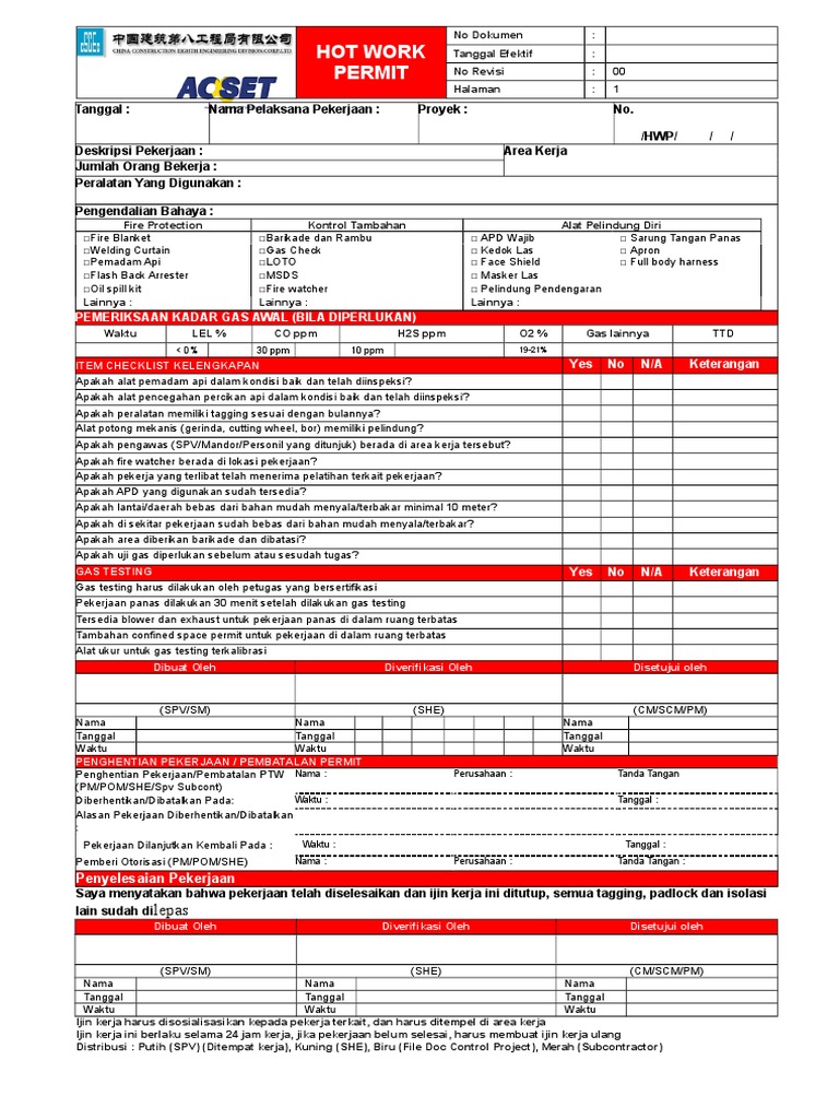 Form Hot Work Permit Rev 3 | PDF