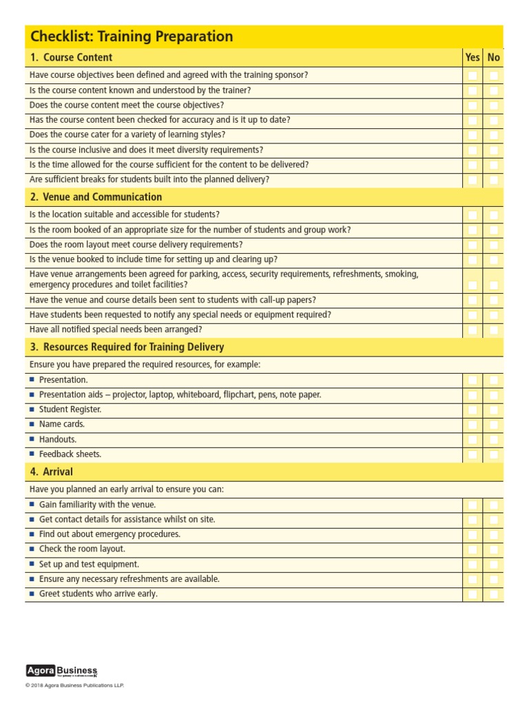 Training Preparation Checklist 1 | PDF | Special Education | Cognition