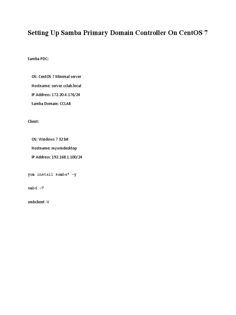 Setting Up Samba Primary Domain Controller On Centos 7 | PDF