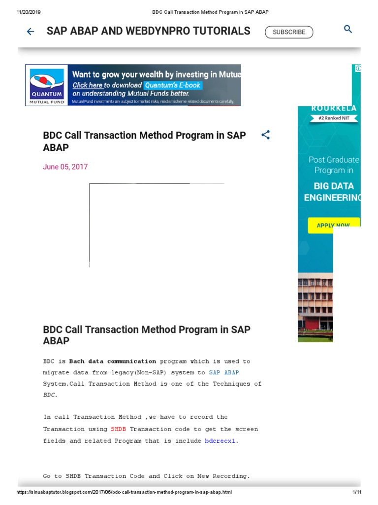 Sample Bdc Program Using Call Transaction - yoolasopa