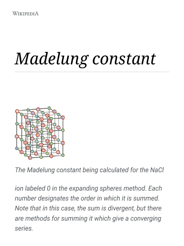 Madelung Constant - Wikipedia | PDF | Crystallography | Physical Sciences