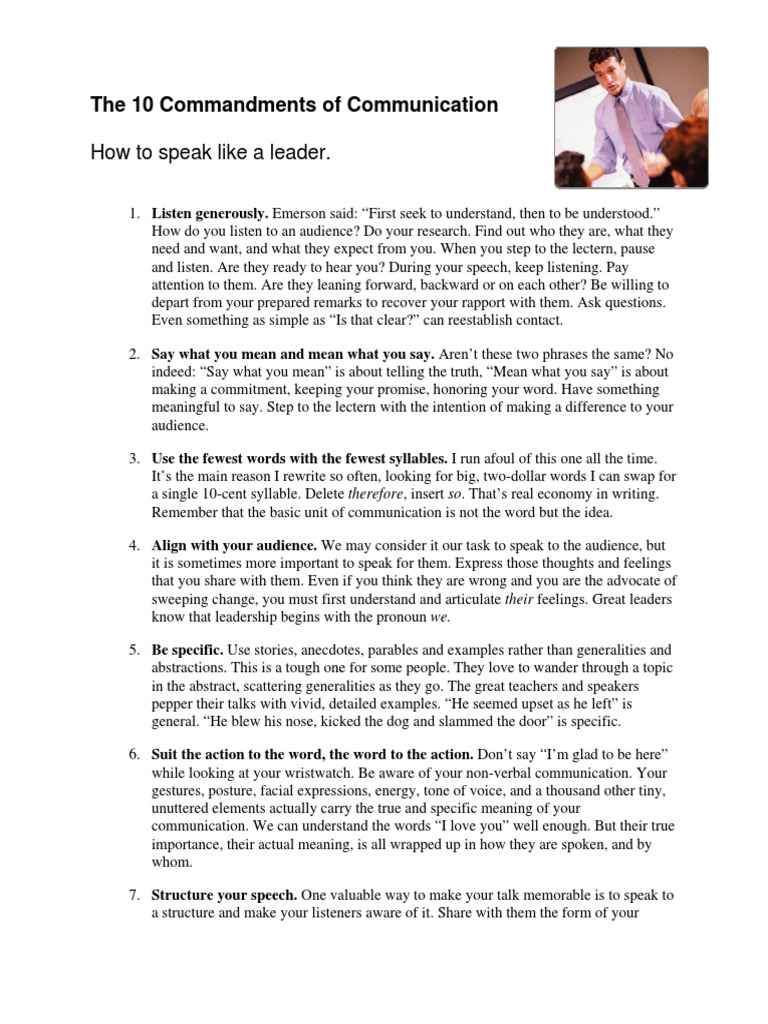 10 Commandments of Effective Communication | PDF | Speech | Nonverbal ...