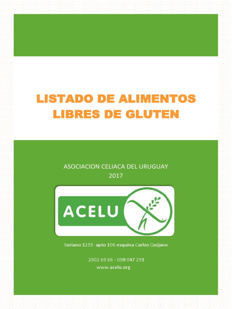 Listado de Alimentos Acelu Febrero 2018 | PDF | Enfermedad celíaca | Gluten