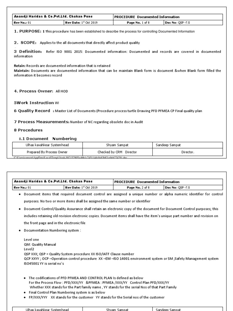 Controlling Documented Information: Procedures for Managing Documents ...