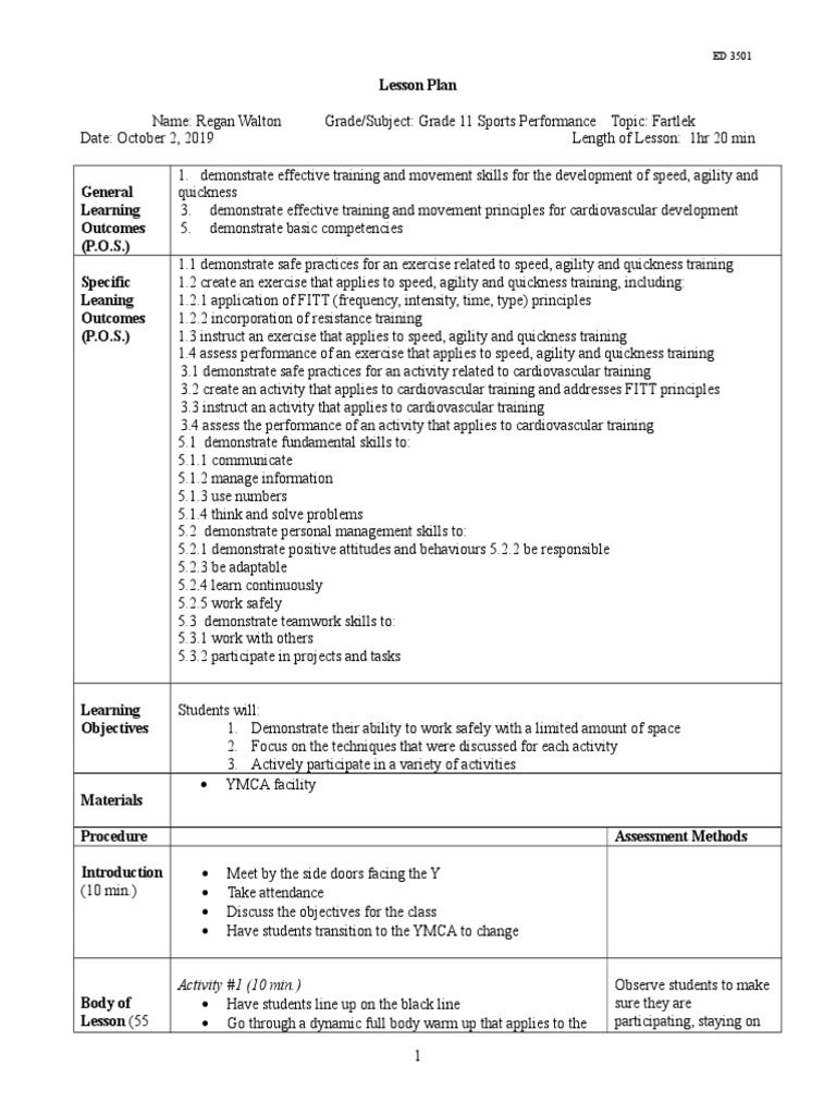 Sports Performance 20 Fartlek Lesson Plan Oct 2 | Download Free PDF ...