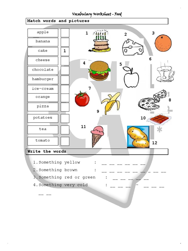 Vocabulary Matching Worksheet Food PDF | PDF