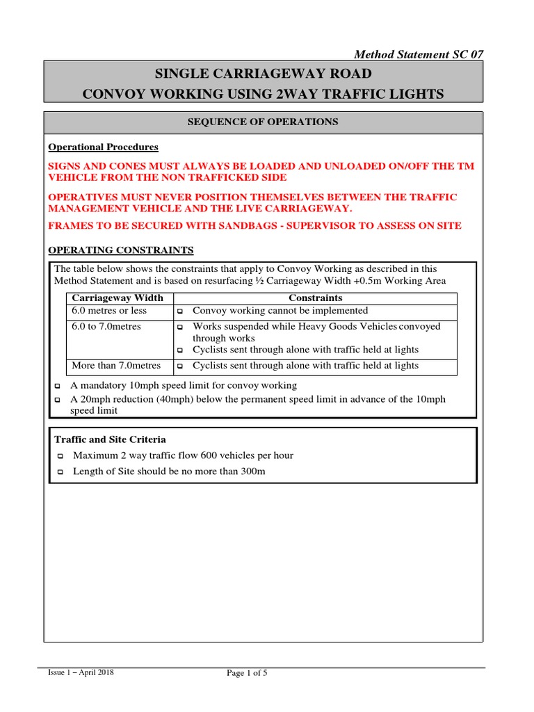 Method Statement CONVOY | PDF | Speed Limit | Traffic