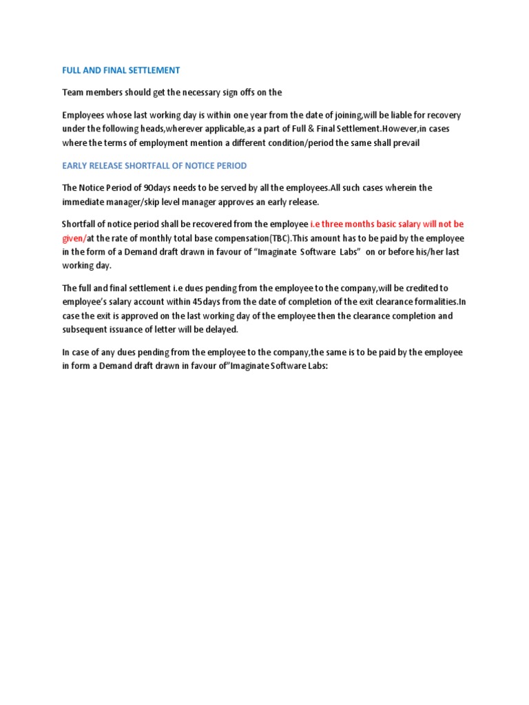 Full and Final Settlement | PDF
