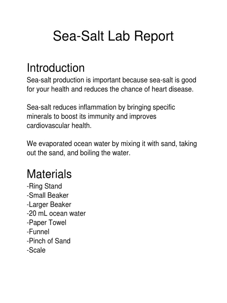 Sea-Salt Production Lab Report | PDF | Wellness