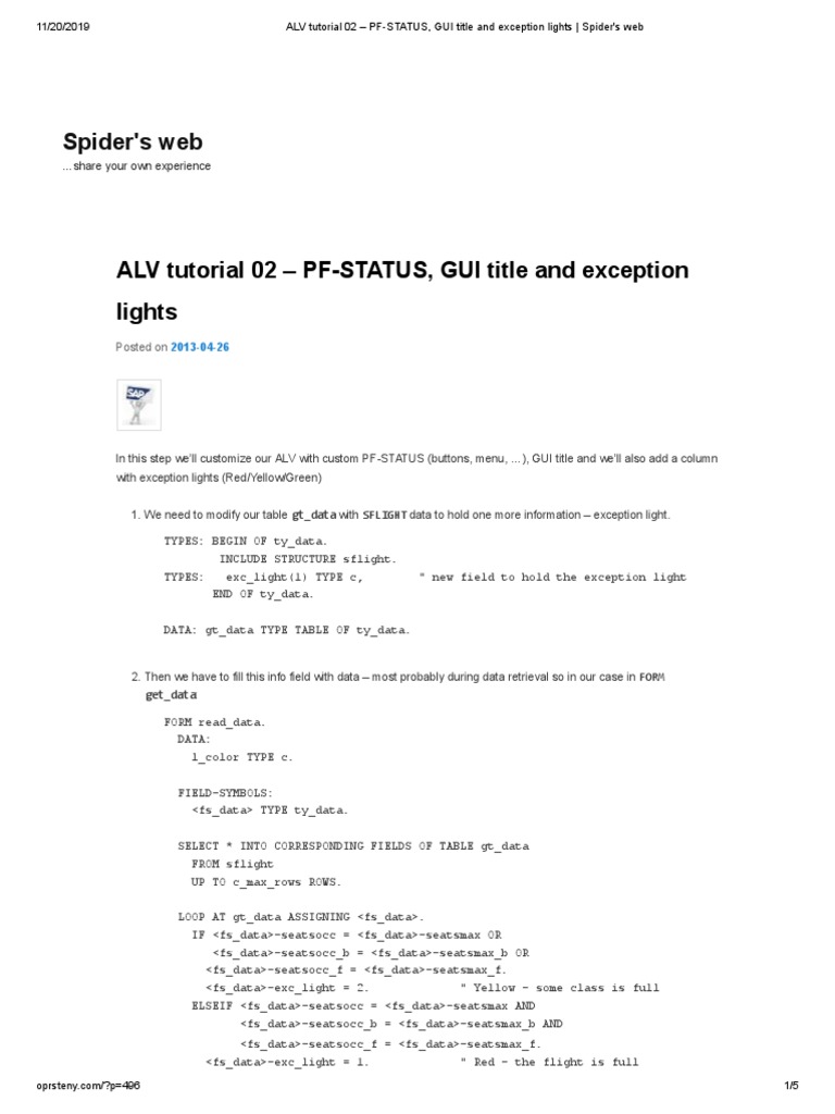 Configuring Pf Status Gui Title And Exception Lights In Alv Grids In Abap Pdf Graphical