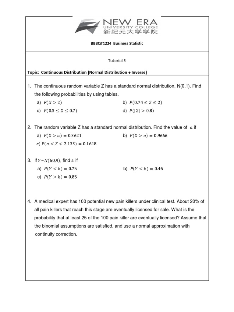 Tutorial 5 (Normal Distribution) | PDF | Normal Distribution ...