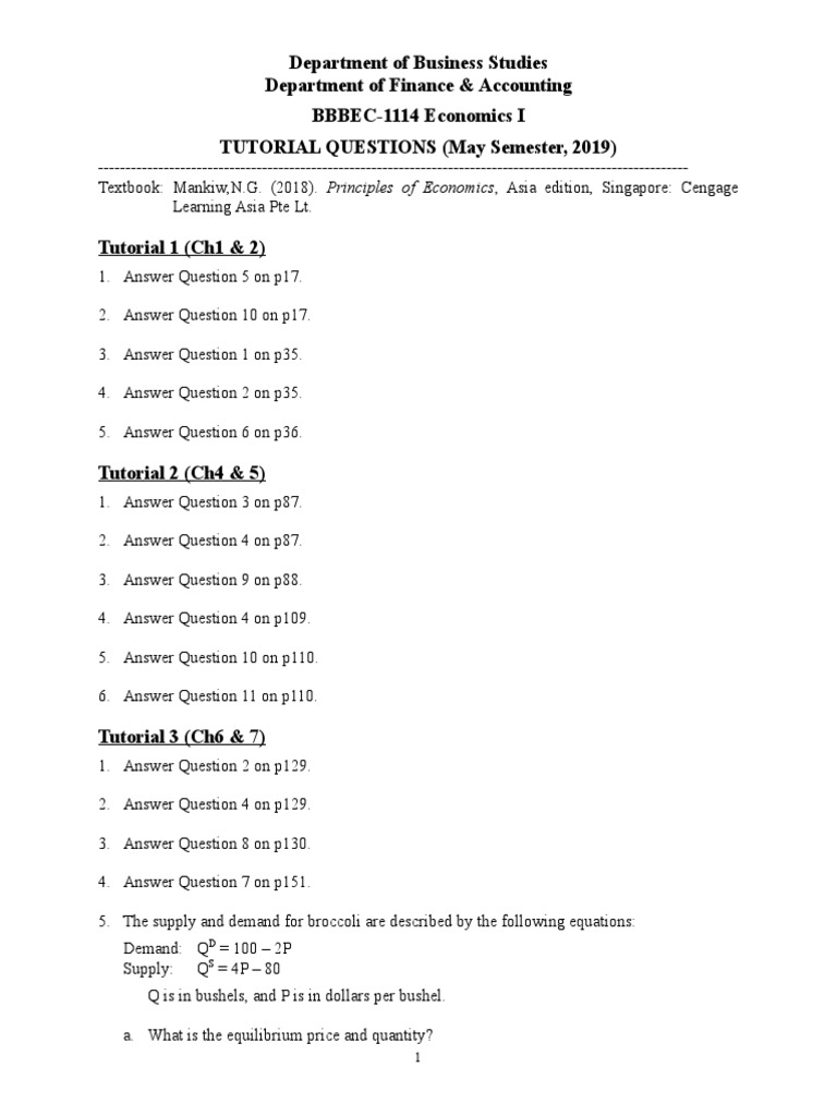 Economics I Tutorial Questions 2019 | PDF | Economic Surplus | Economic ...